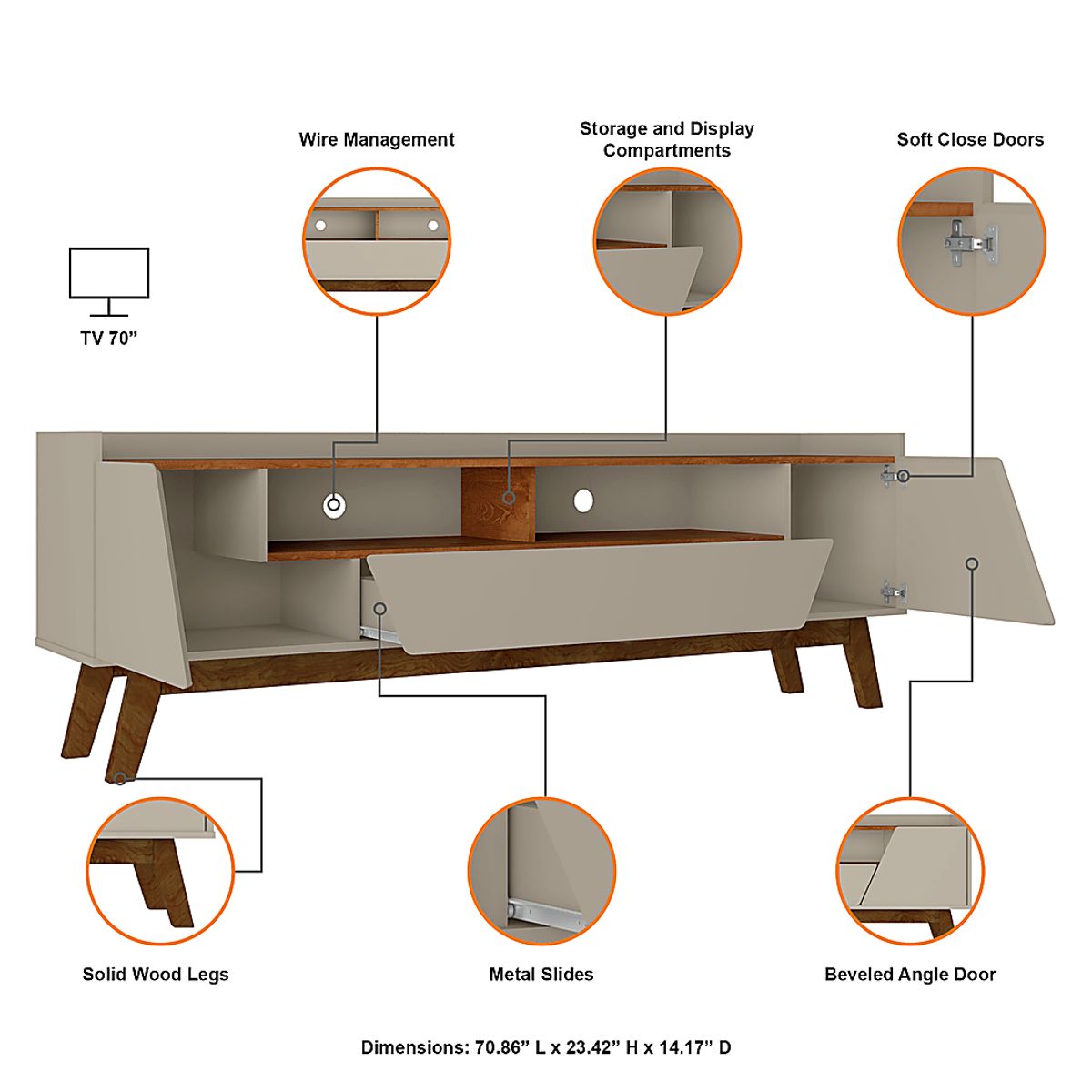 Caughey III Off-White Beige,White 71" Console | Rooms to Go