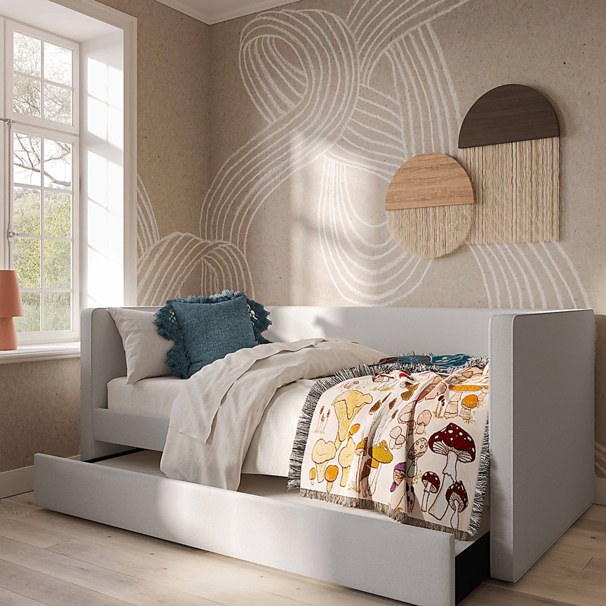 Caulfieldy Gray Linen Fabric Twin Daybed With Trundle | Rooms to Go