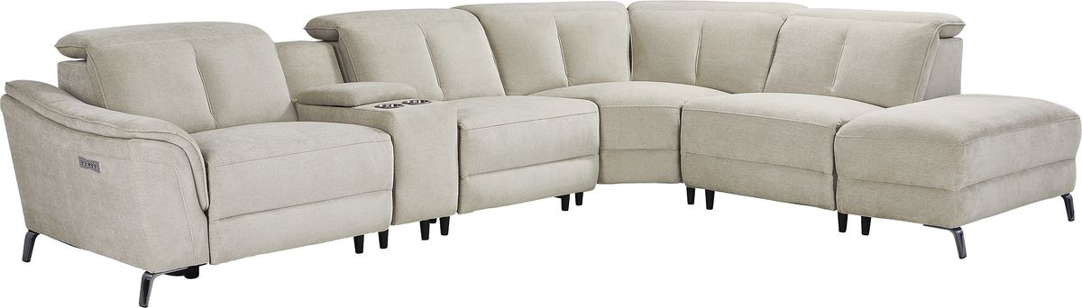 Cavani Gray Chenille Fabric 6pc Right With Bumper Ottoman 6 Pc Dual ...