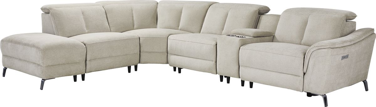 Cavani Gray Chenille Fabric 6pc Left With Bumper Ottoman 6 Pc Dual ...