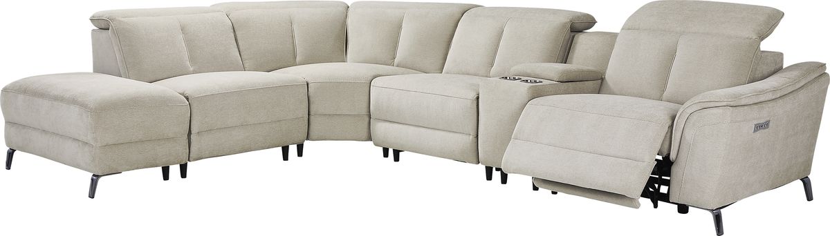 Cavani Gray Chenille Fabric 6pc Left With Bumper Ottoman 6 Pc Dual ...