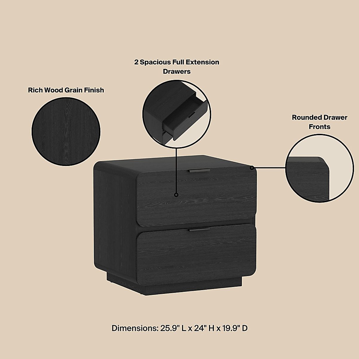 Cavernbit Black Black,Colors Nightstand | Rooms to Go