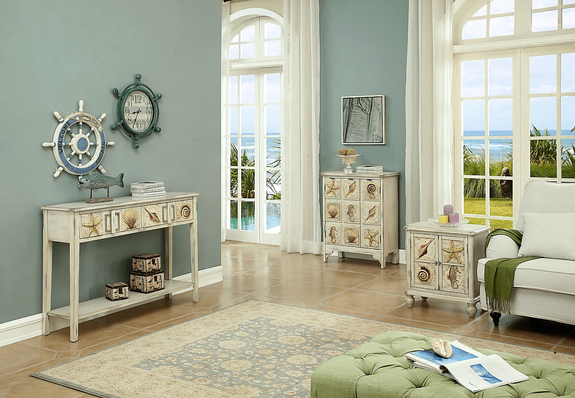 Caye Beach Oatmeal Colors,White Accent Cabinet | Rooms to Go