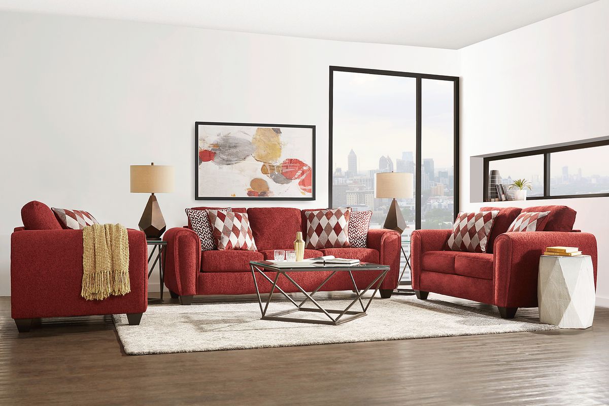 Caylor Falls 5 Pc Ruby Red Polyester Fabric Living Room Set With Sofa ...
