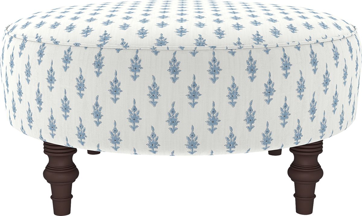 Ceberry Blue Cotton,Linen Fabric Ottoman | Rooms to Go