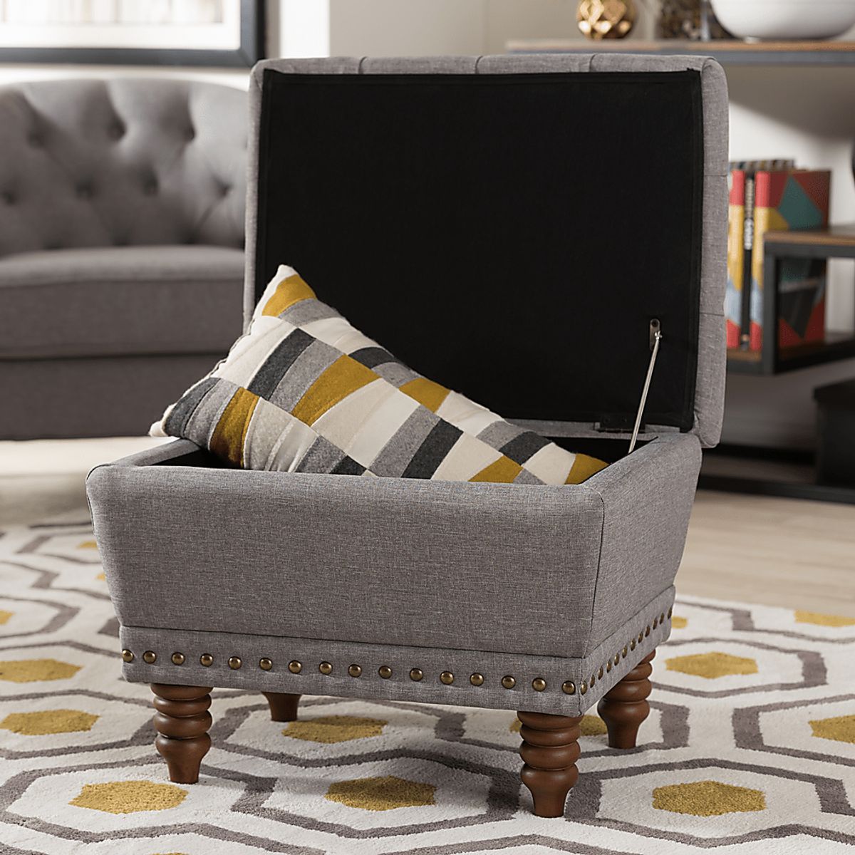 Chalkstonea Light Gray Polyester Fabric Storage Ottoman | Rooms to Go