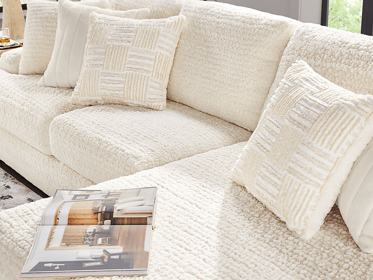 Chandler Ivory Beige Chenille Fabric 2 Pc Right Chaise Sectional ...
