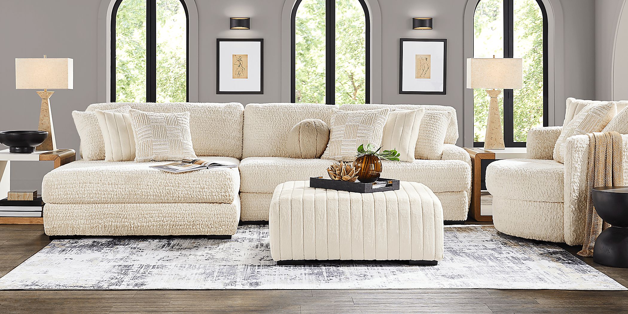 Chandler Ivory Beige Chenille Fabric 2 Pc With Chaise Left Sectional ...