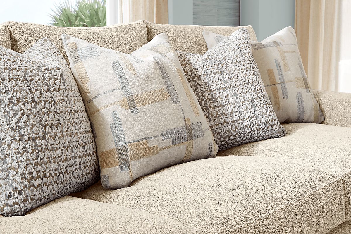 Cindy Crawford Channel Park Oatmeal Beige Boucle Sofa | Rooms to Go