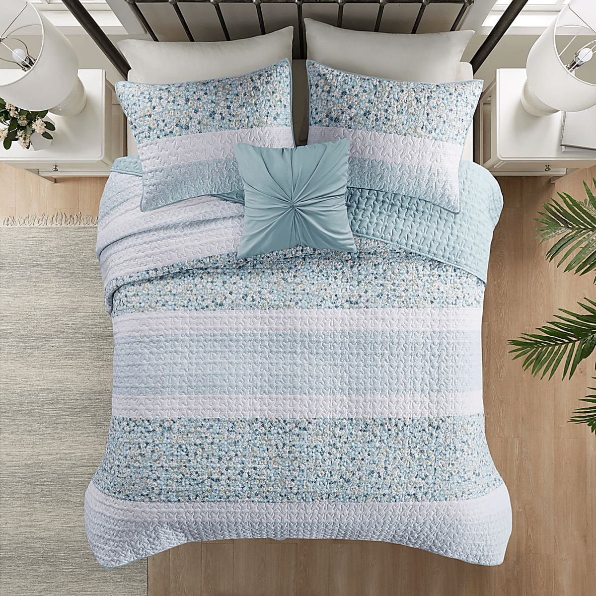 Chapote Blue Polyester Fabric 4 Pc King/California King Quilt Set ...