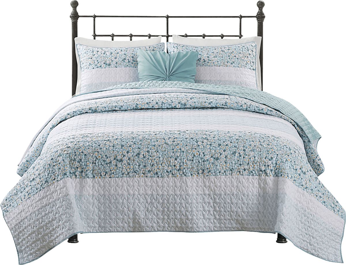 Chapote Blue Polyester Fabric 4 Pc King/California King Quilt Set ...