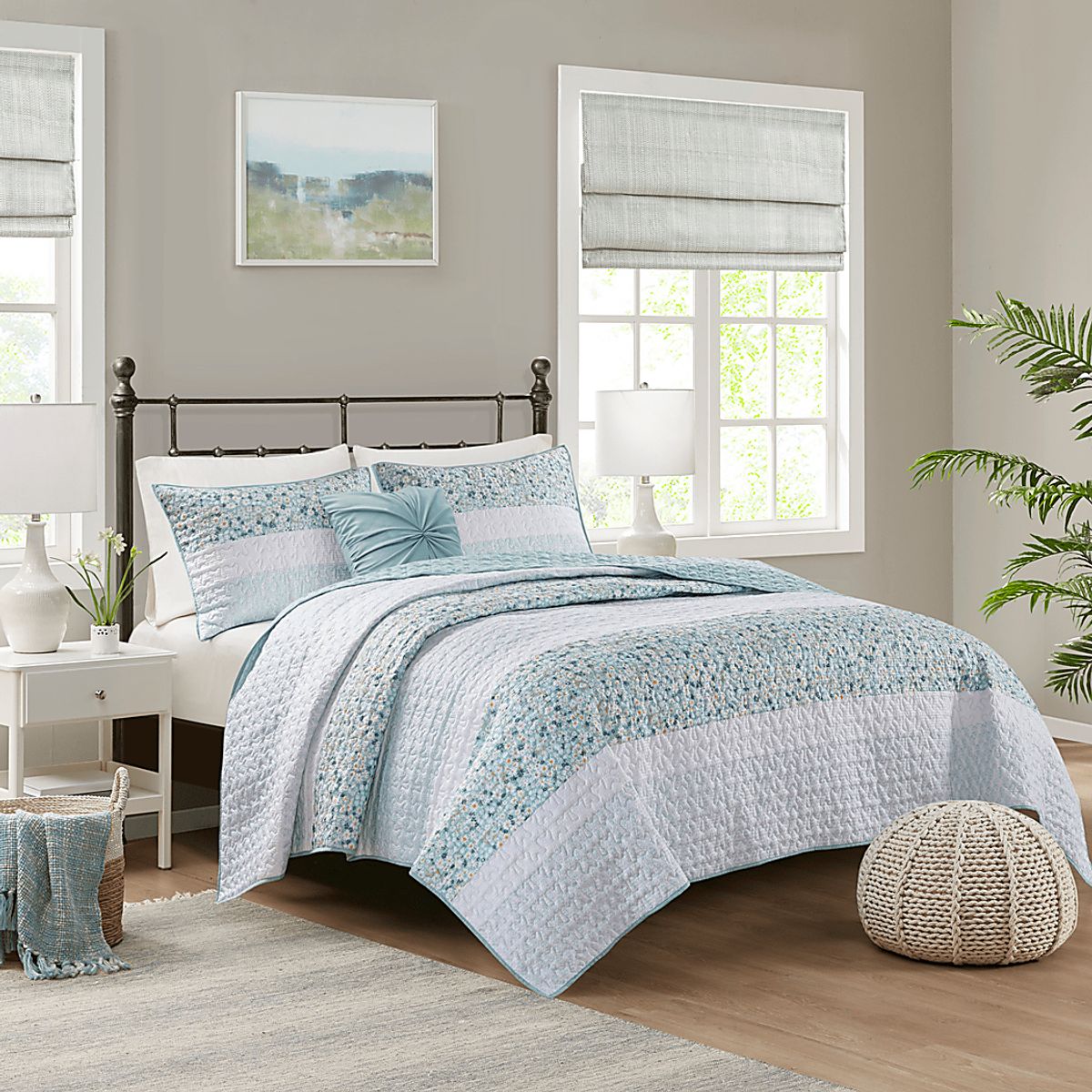 Chapote Blue Polyester Fabric 4 Pc King/California King Quilt Set ...