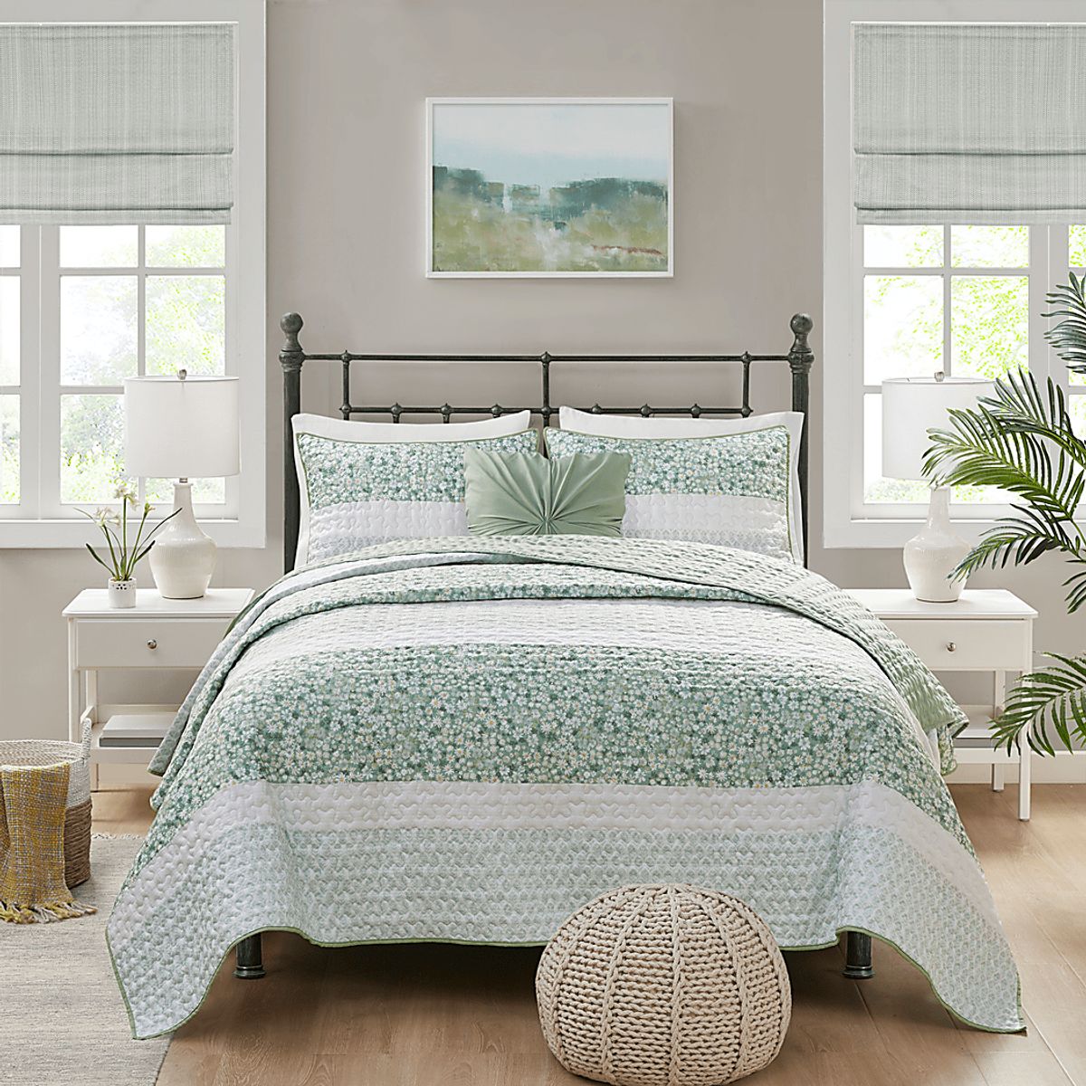 Chapote Green Polyester Fabric 4 Pc Full/Queen Quilt Set | Rooms to Go