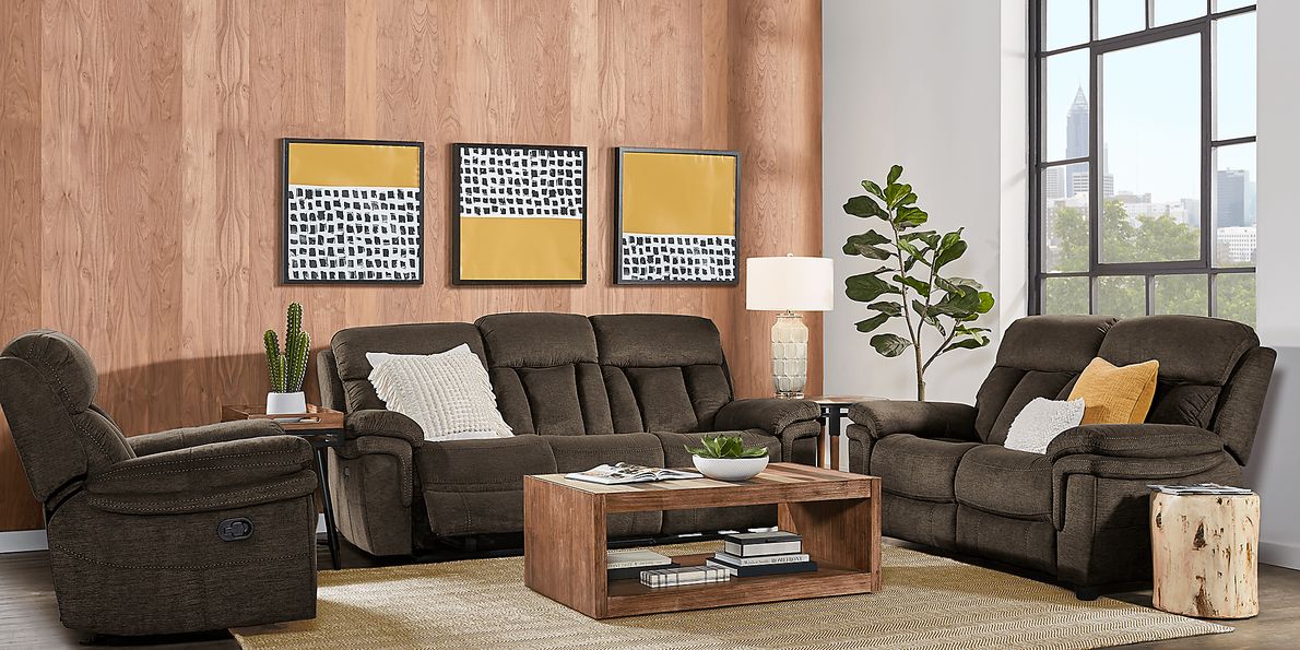 Chaston 5 Pc Brown Polyester Fabric Non-Power Reclining Living Room Set ...