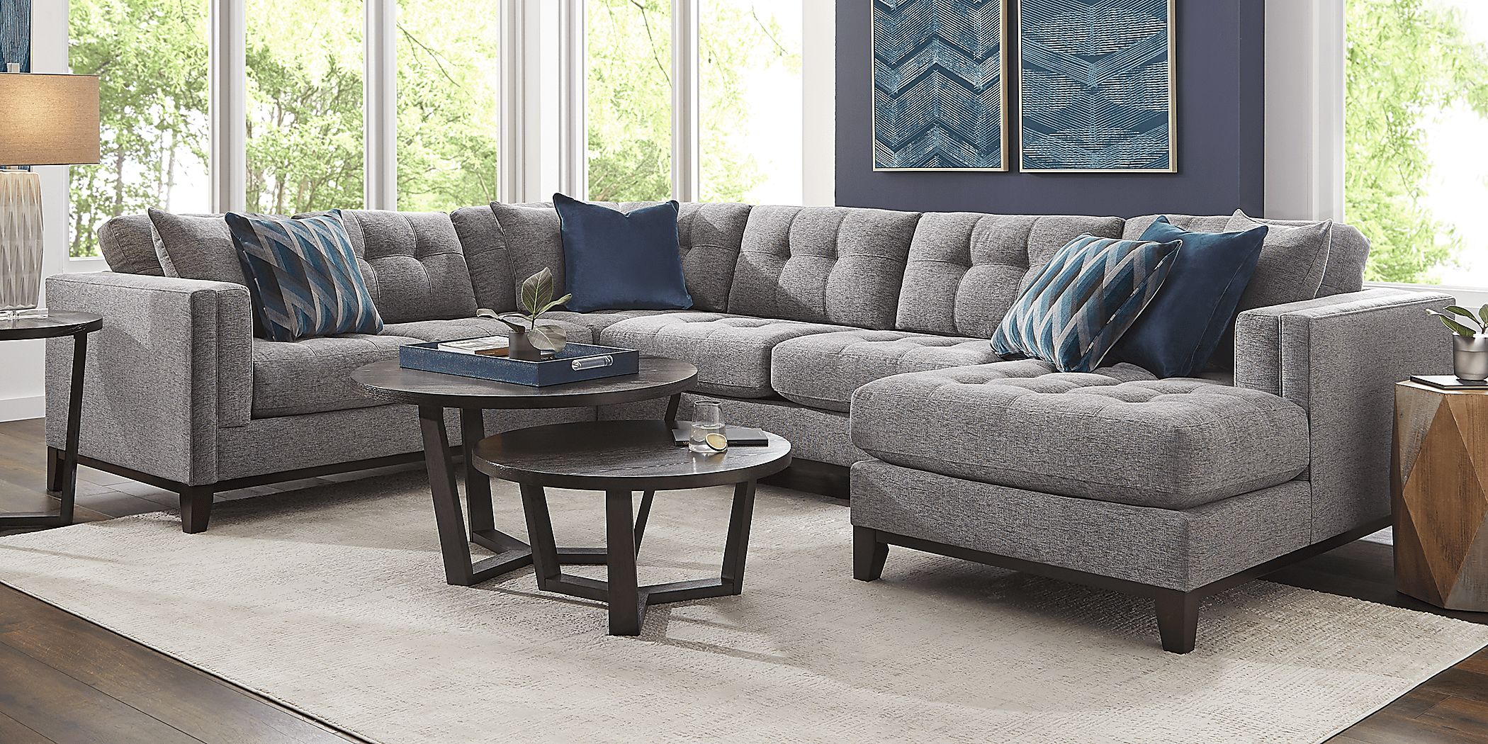 Cindy Crawford Chatham 6 Pc Gray Chenille Fabric Living Room Set With 3 ...