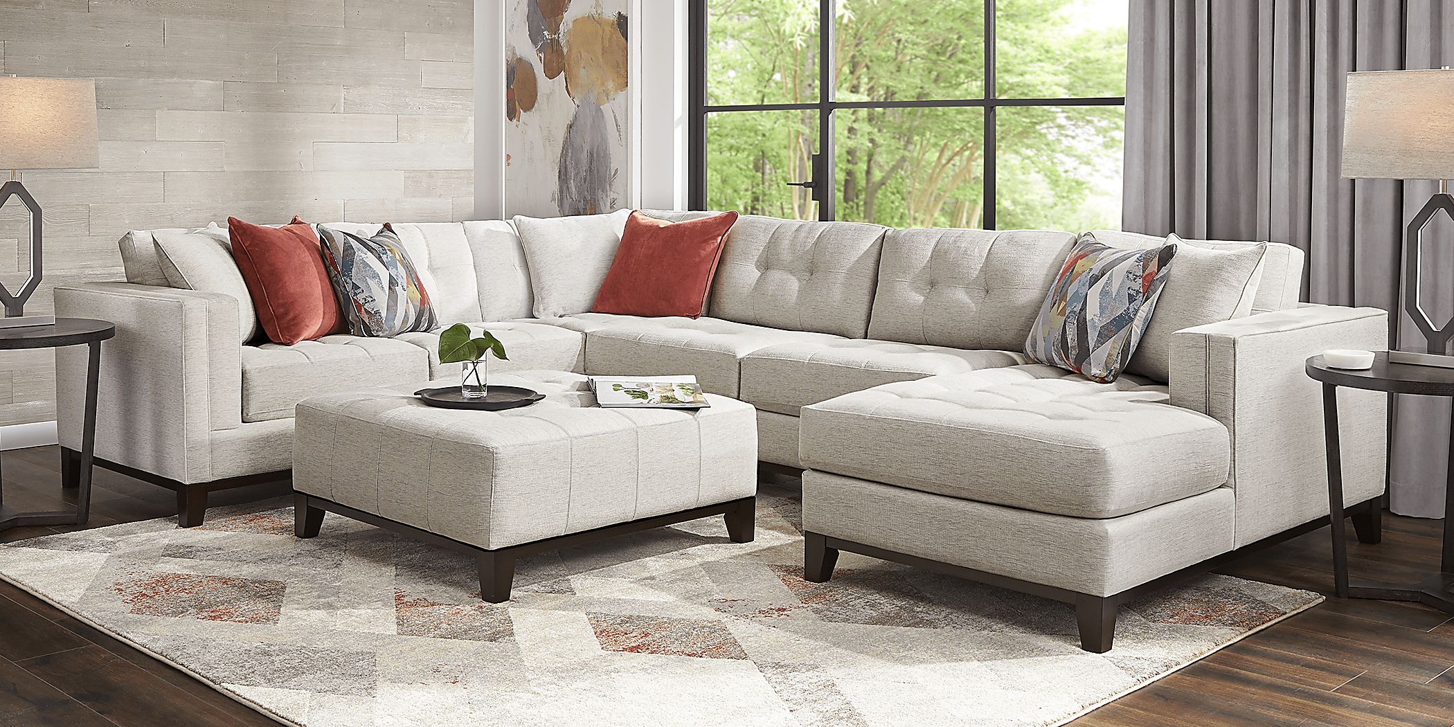 Cindy Crawford Chatham Oyster Beige Chenille Fabric 3 Pc With Chaise Right Arm Sectional | Rooms ...