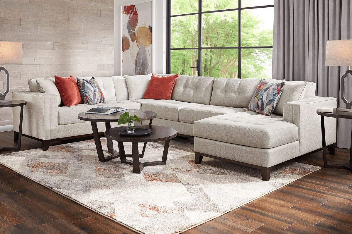 Cindy Crawford Chatham 6 Pc Oyster Beige Chenille Fabric Living Room ...