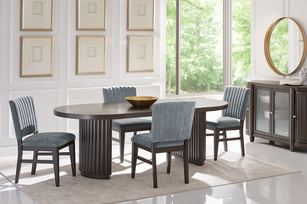 Cheetham Hill 5 Pc Espresso Dark Wood Blue Dining Room Set With Dining ...