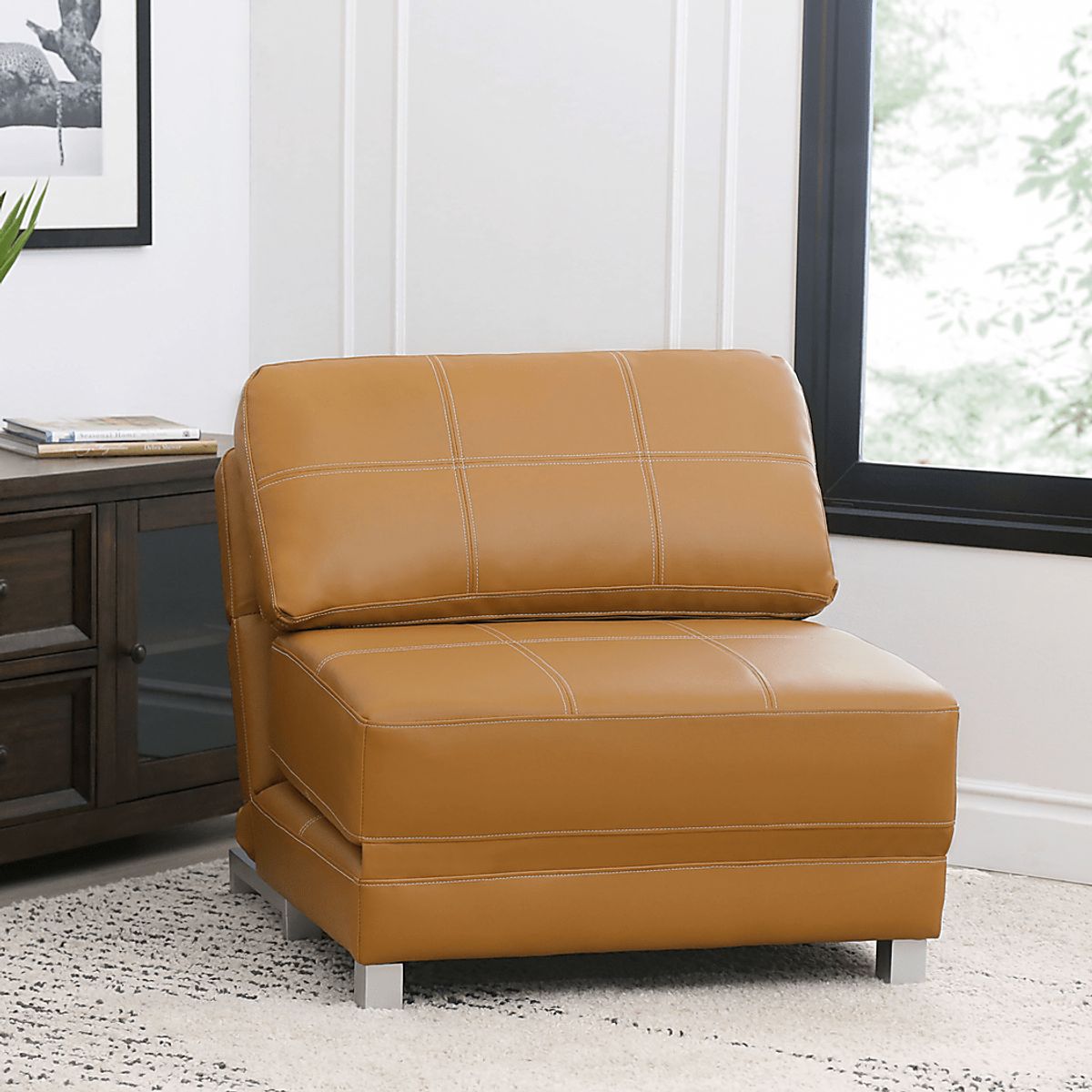 Cheever Camel Brown Polyurethane Fabric Futon Chair | Rooms to Go