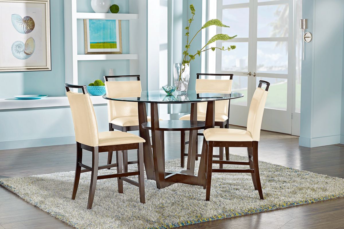 Ciara 5 Pc Espresso Dark Wood Cream Beige Dining Room Set With Counter ...