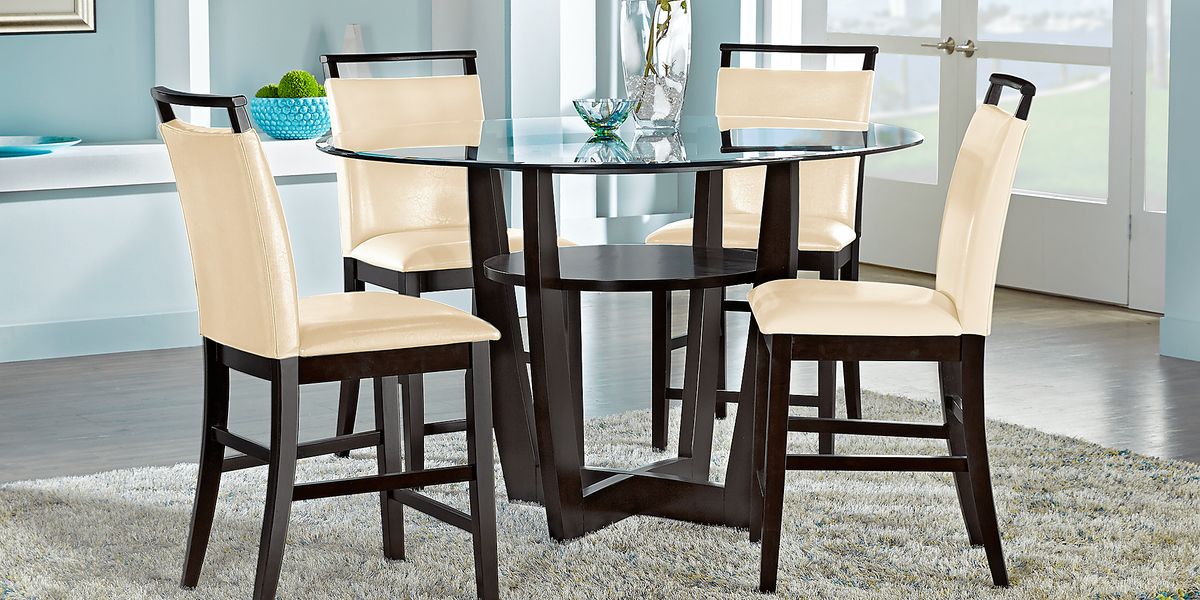 Ciara 5 Pc Espresso Dark Wood Cream Beige Dining Room Set - Rooms To Go