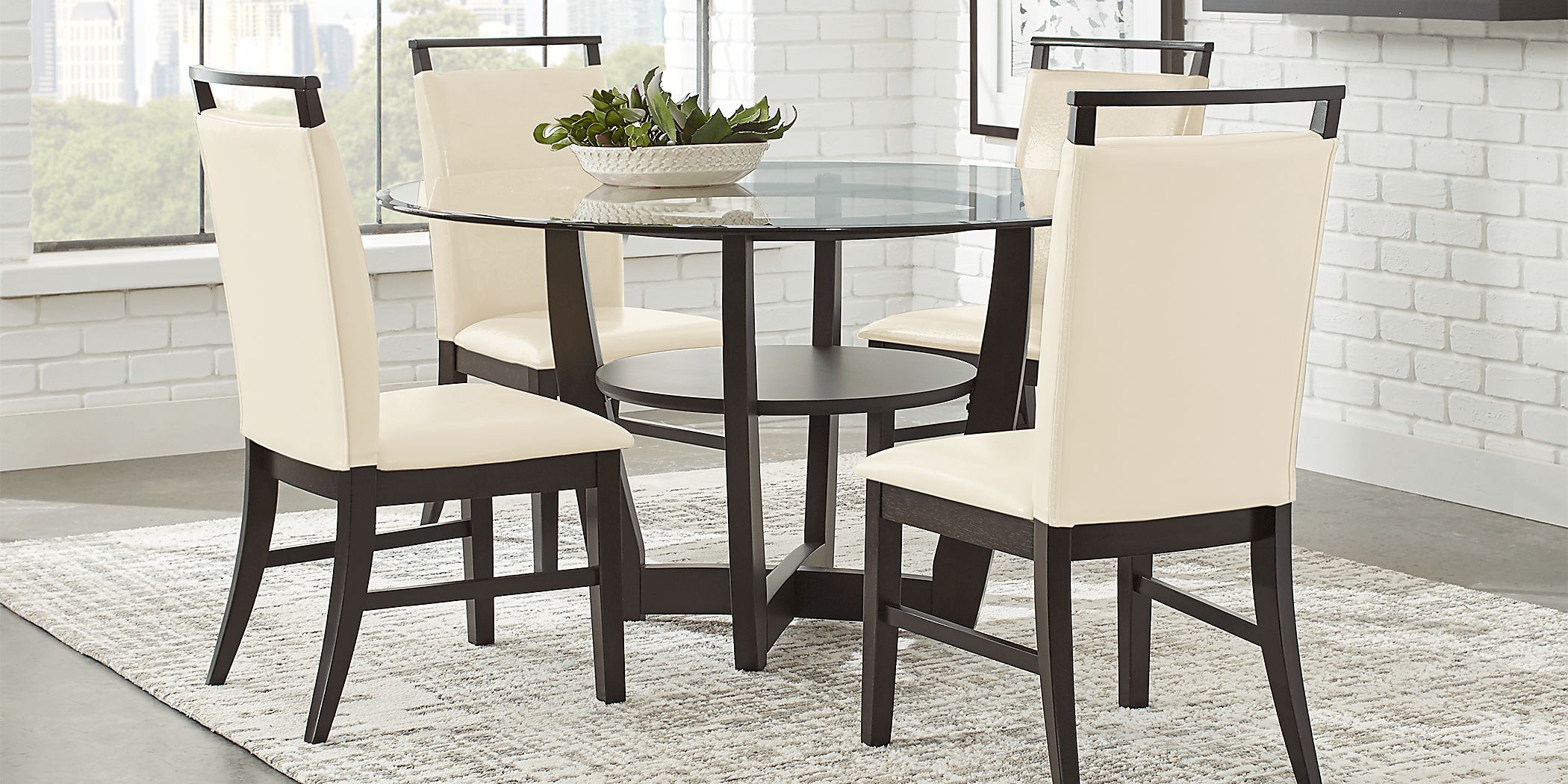 Ciara 5 Pc Espresso Dark Wood Cream Beige Dining Room Set With Side ...
