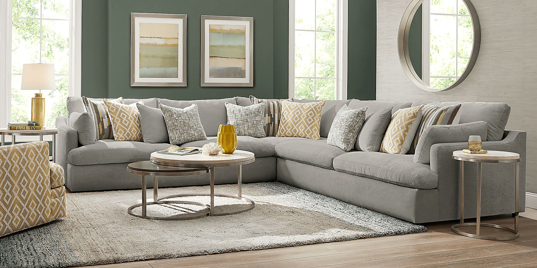 Cindy Crawford Aldon Park Gray Chenille Fabric 3 Pc Sectional | Rooms to Go