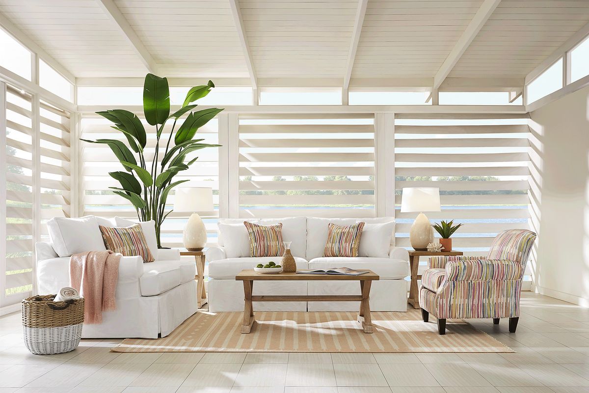 Cindy Crawford Beachside Walk 8 Pc White Ice,White Cotton Fabric Living ...