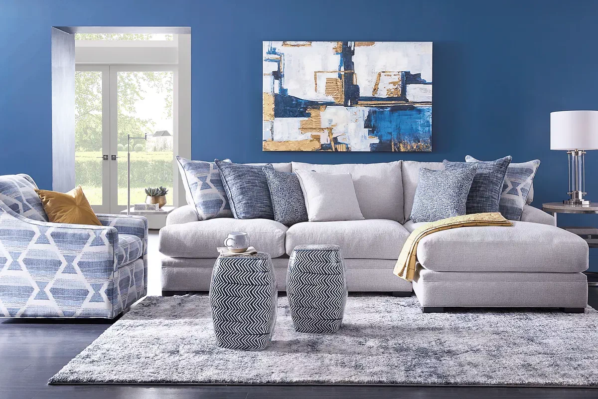 Cindy Crawford Bedford Park Ivory Beige Plush 2 Pc With Chaise Right Arm Sectional