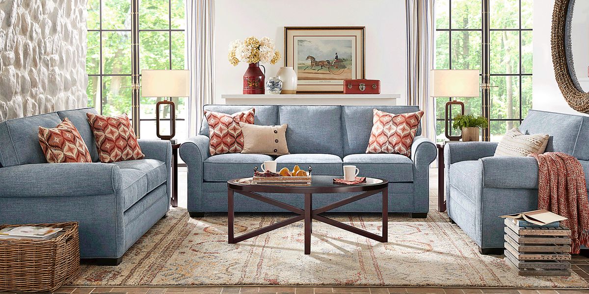 Cindy Crawford Bellingham Chambray Blue Chenille Fabric Sleeper Sofa ...