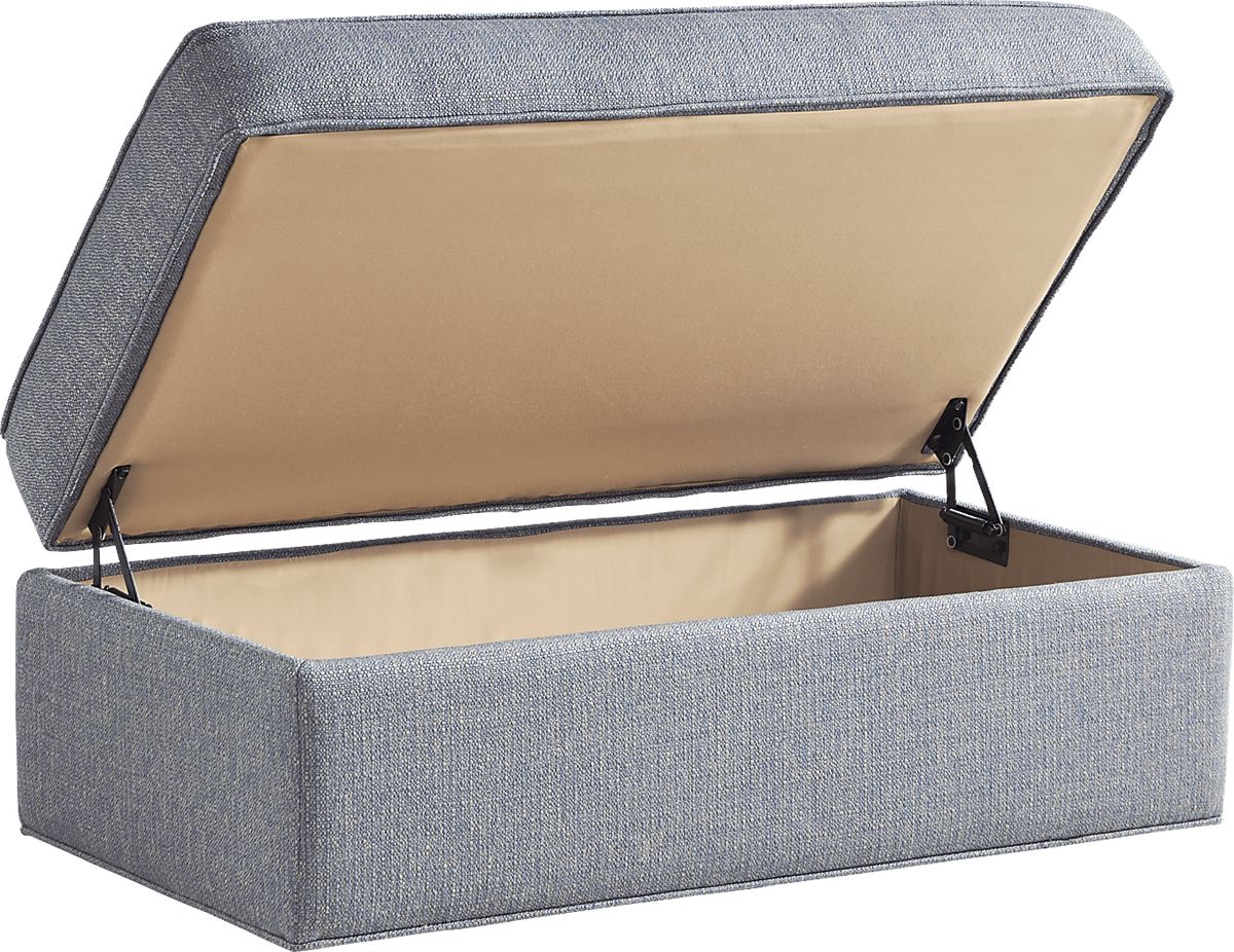 Cindy Crawford Bellingham Denim Blue Textured Storage Ottoman | Rooms to Go