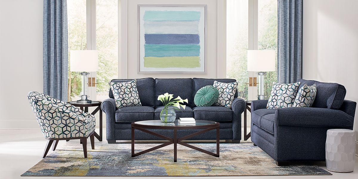 Cindy Crawford Bellingham Midnight Blue Textured Sofa | Rooms to Go