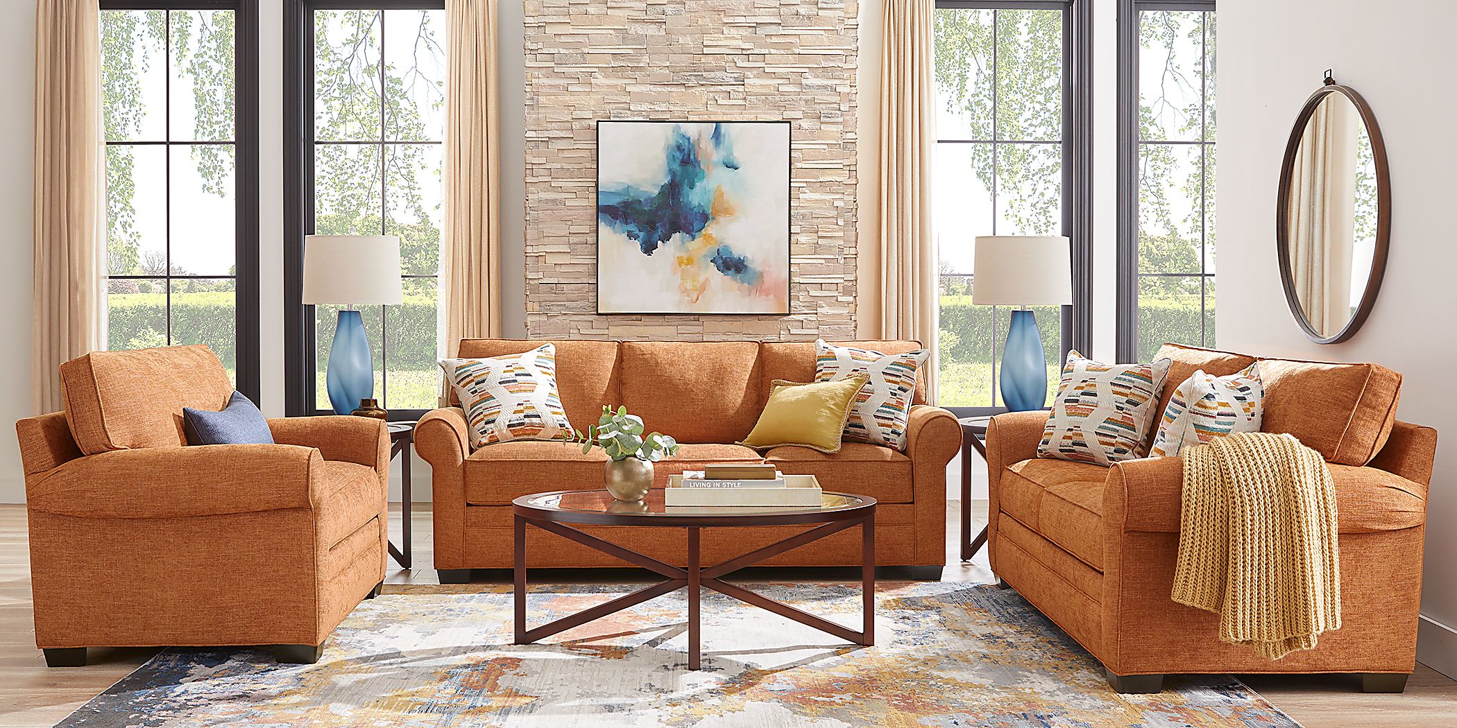 Cindy Crawford Bellingham 5 Pc Russet Orange Textured Living Room Set ...