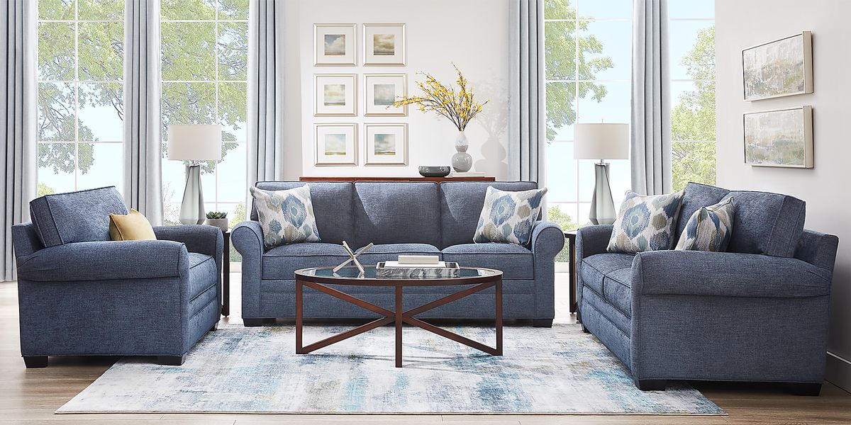 Cindy Crawford Bellingham Sapphire Blue Chenille Fabric Loveseat ...