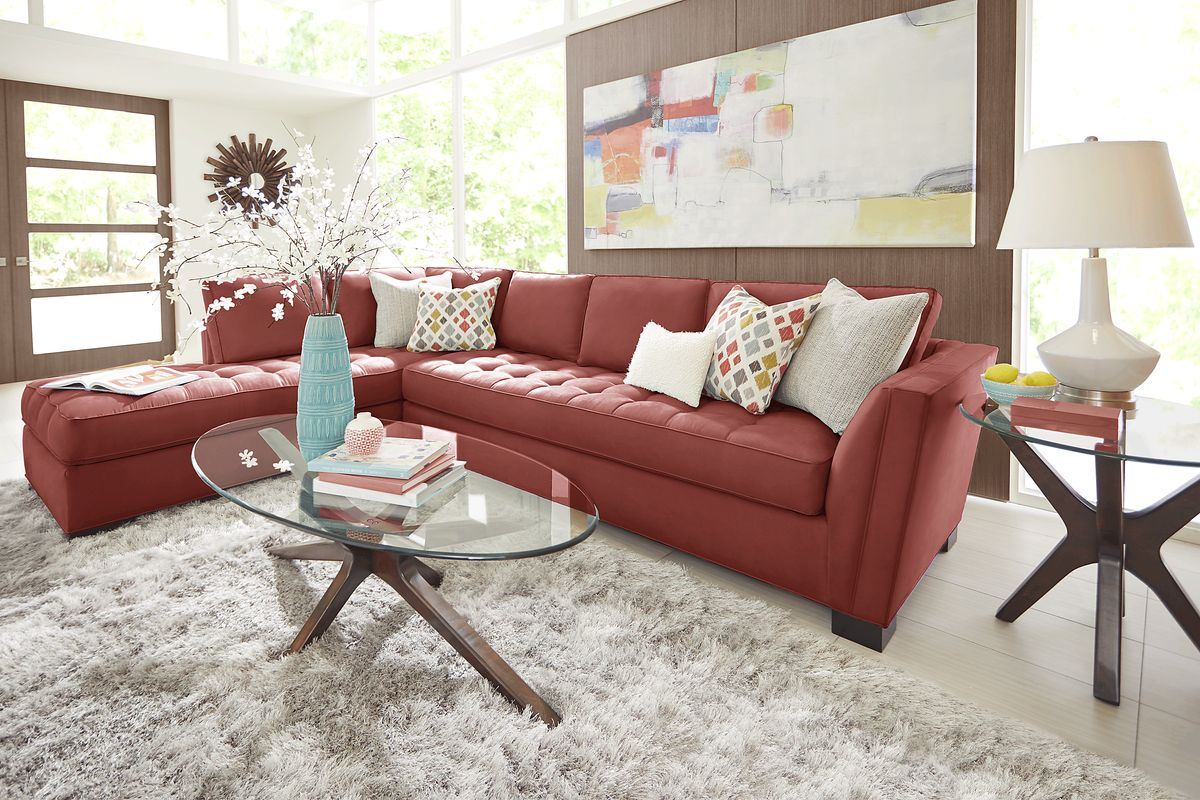 Cindy Crawford Calvin Heights Brick Red Microfiber 2 Pc Left Arm Chaise XL Sectional