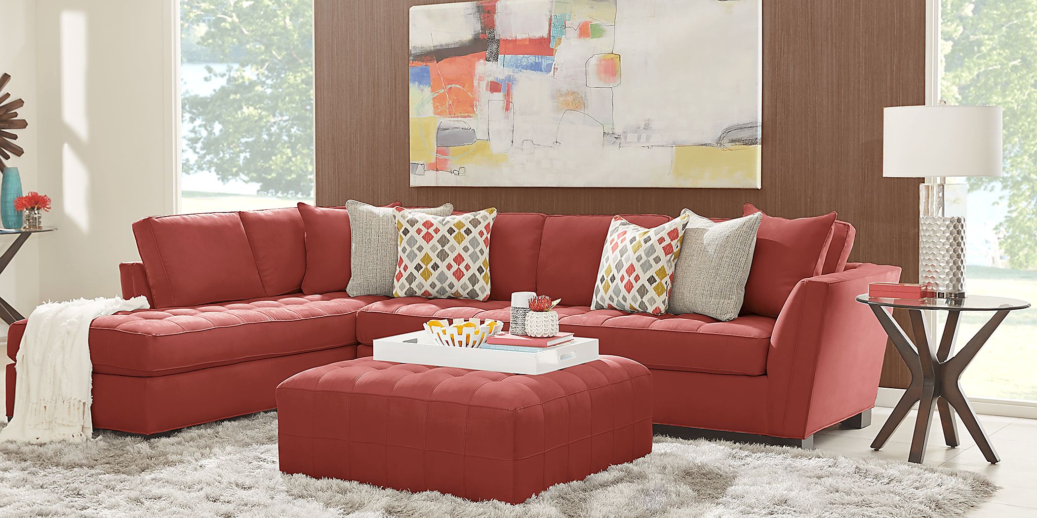 Cindy Crawford Calvin Heights Brick Red Microfiber 2 Pc Left Arm Chaise XL Sectional