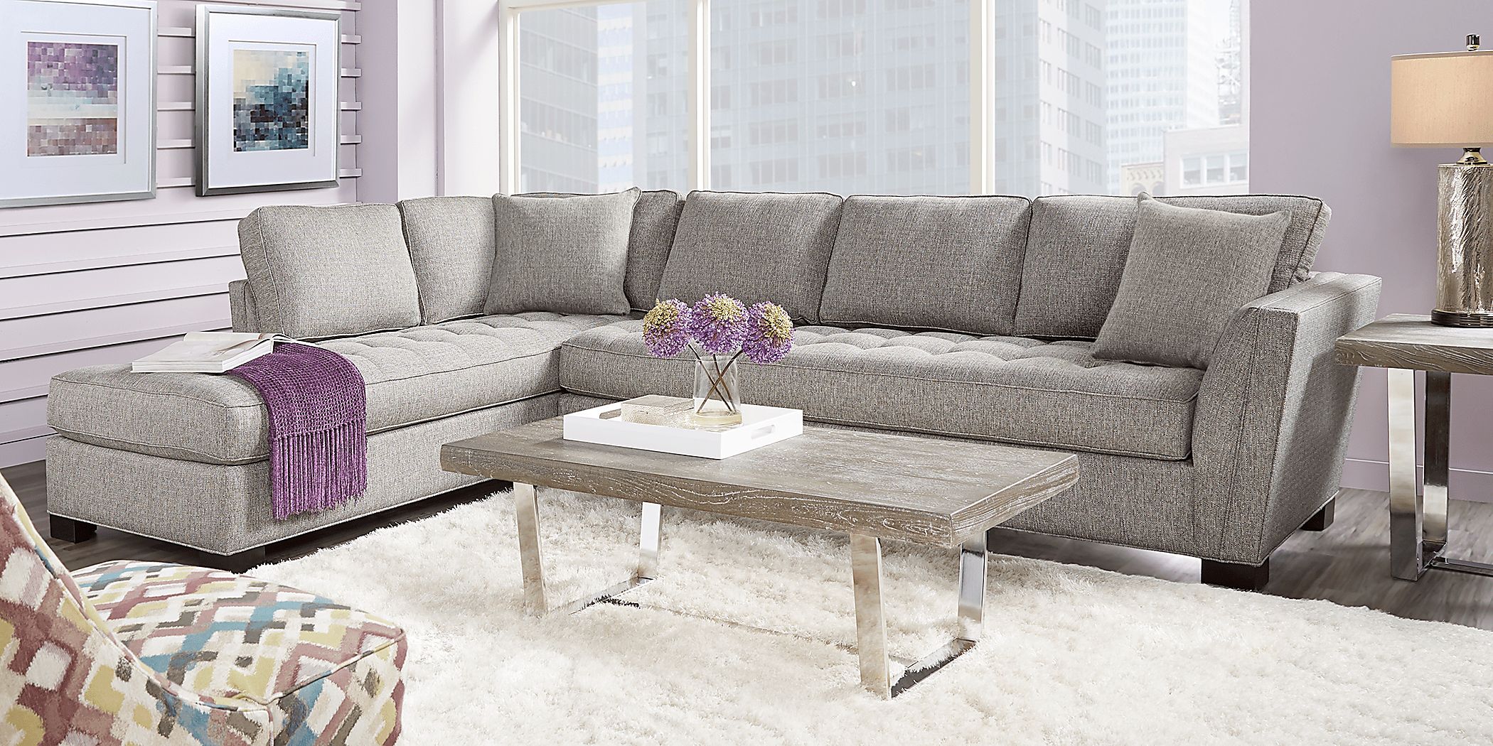 Cindy Crawford Home Calvin Heights Smoke Textured 2 Pc XL Sectional ...