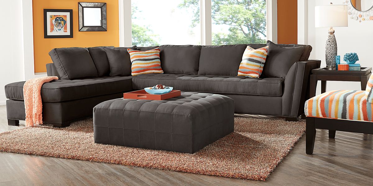 Cindy Crawford Calvin Heights 3 Pc Slate Gray Microfiber Living Room ...