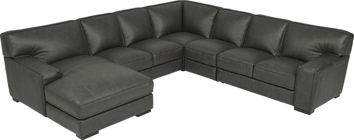 Cindy Crawford Deangelo Dark Gray Leather 5 Pc Left Arm Chaise ...