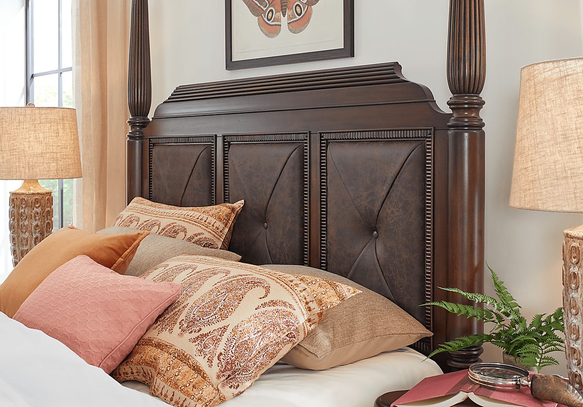 Cindy Crawford Grand Cayman Brown Dark Wood 4 Pc Queen Canopy Bed | Rooms to Go