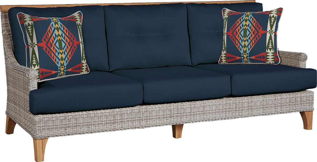 Cindy Crawford Hamptons Cove 4 Pc Gray Wicker Ink Blue Outdoor Seating ...