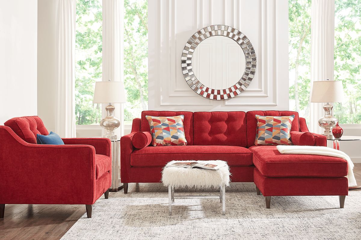 Cindy Crawford Hanover 5 Pc Ruby Red Chenille Fabric Living Room Set ...
