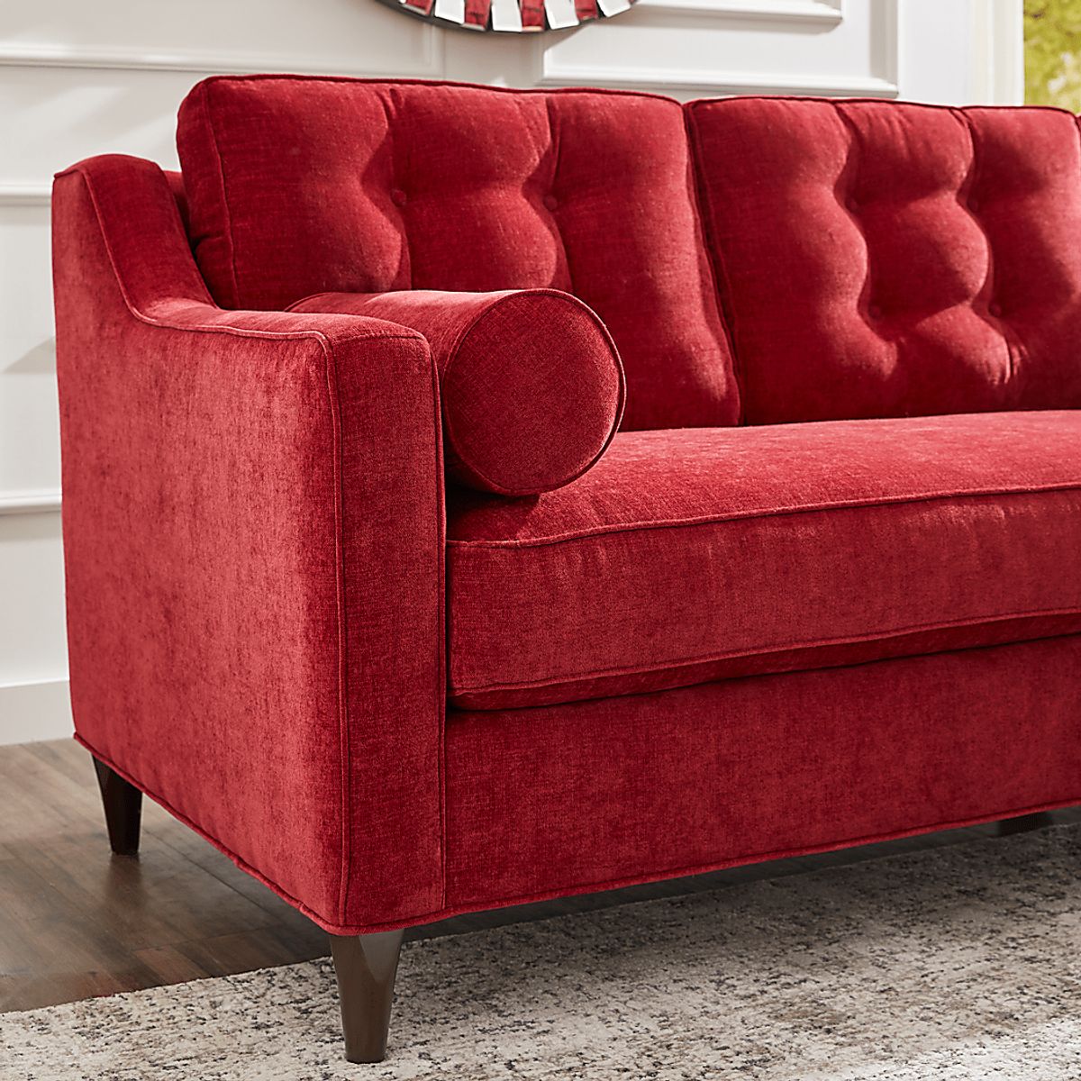Cindy Crawford Hanover Ruby Red Chenille Fabric Chaise Sofa | Rooms to Go