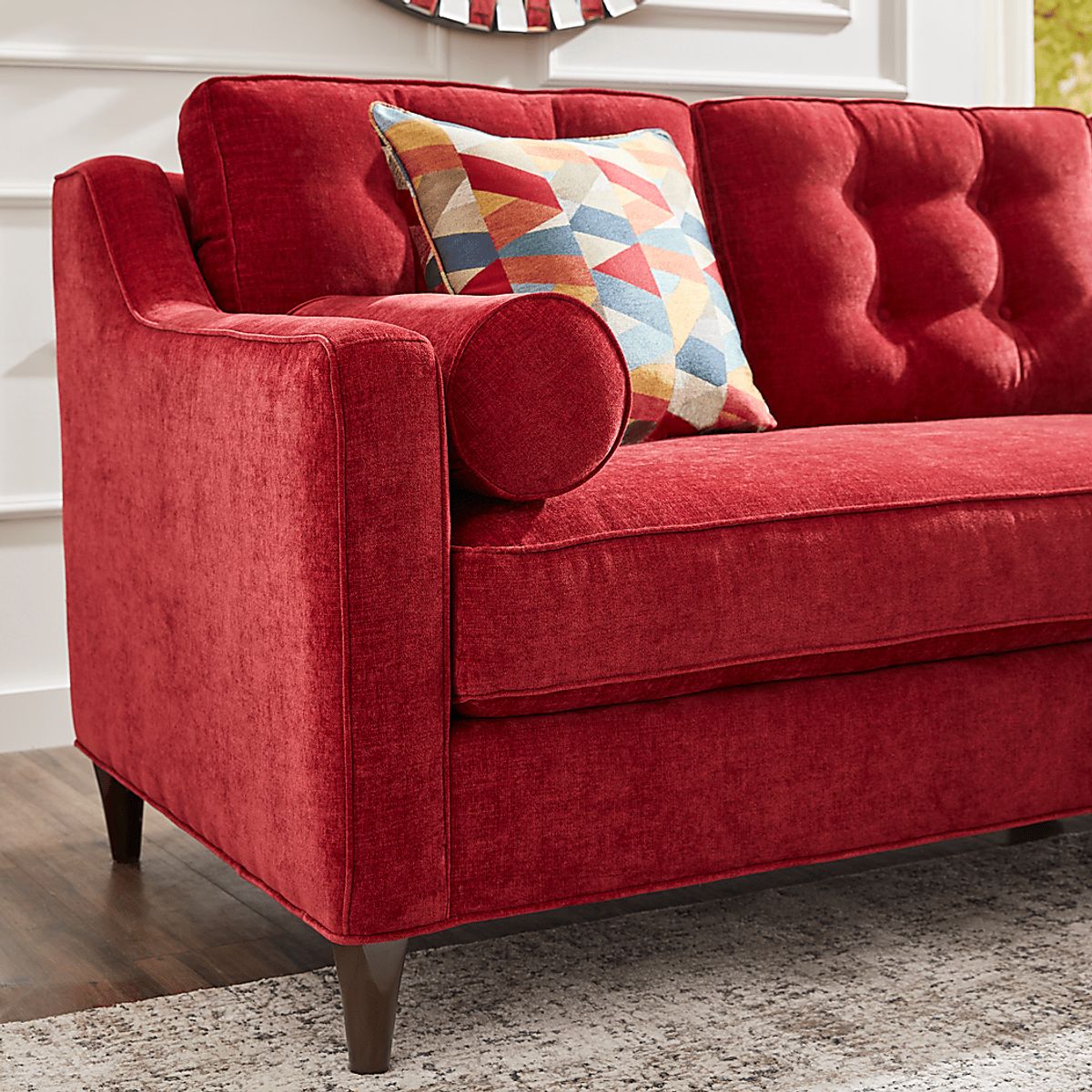 Cindy Crawford Hanover Ruby Red Chenille Fabric Chaise Sofa | Rooms to Go