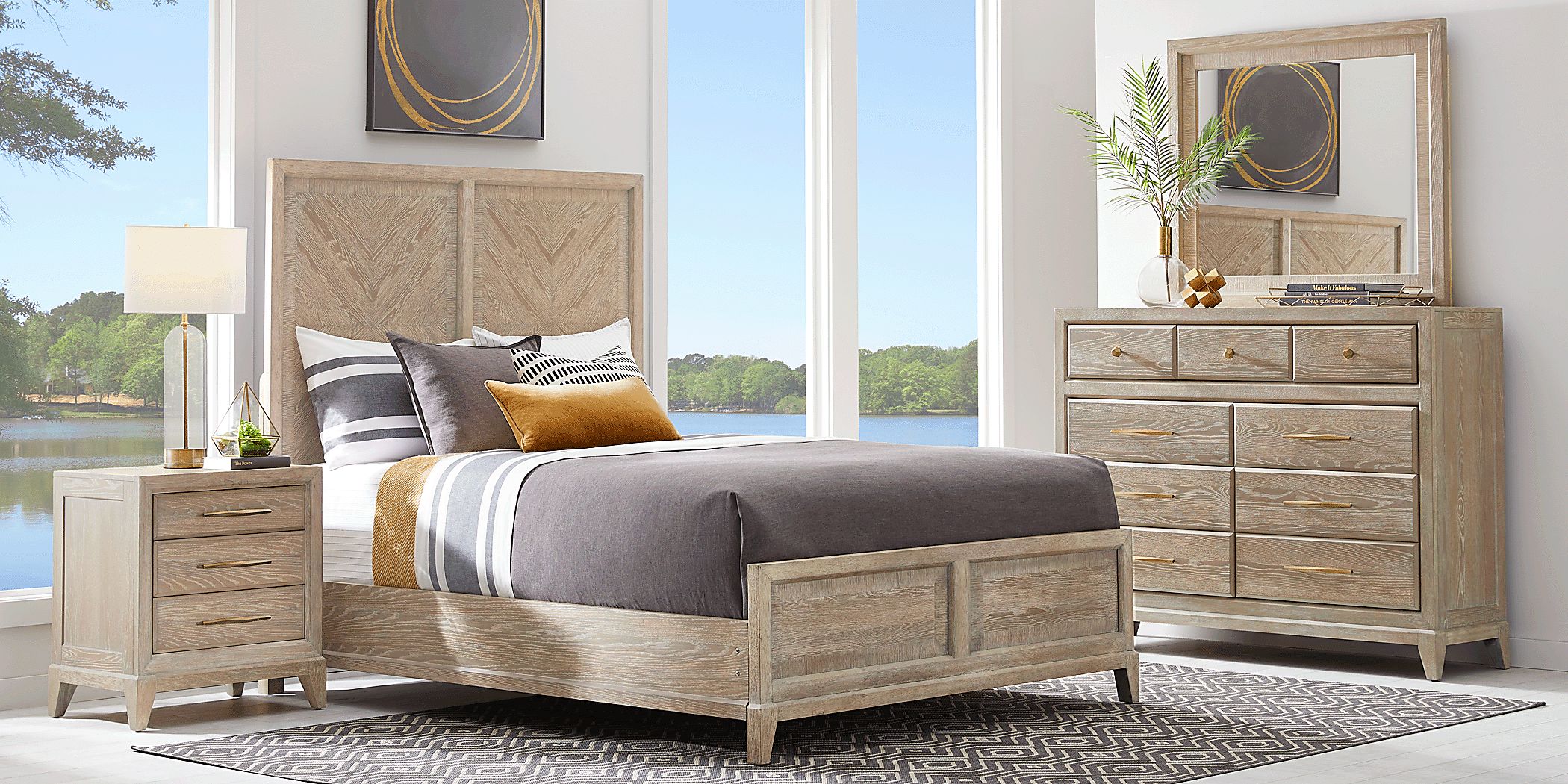 Cindy Crawford Kailey Park 5 Pc Light Oak Wood Queen Bedroom Set With ...