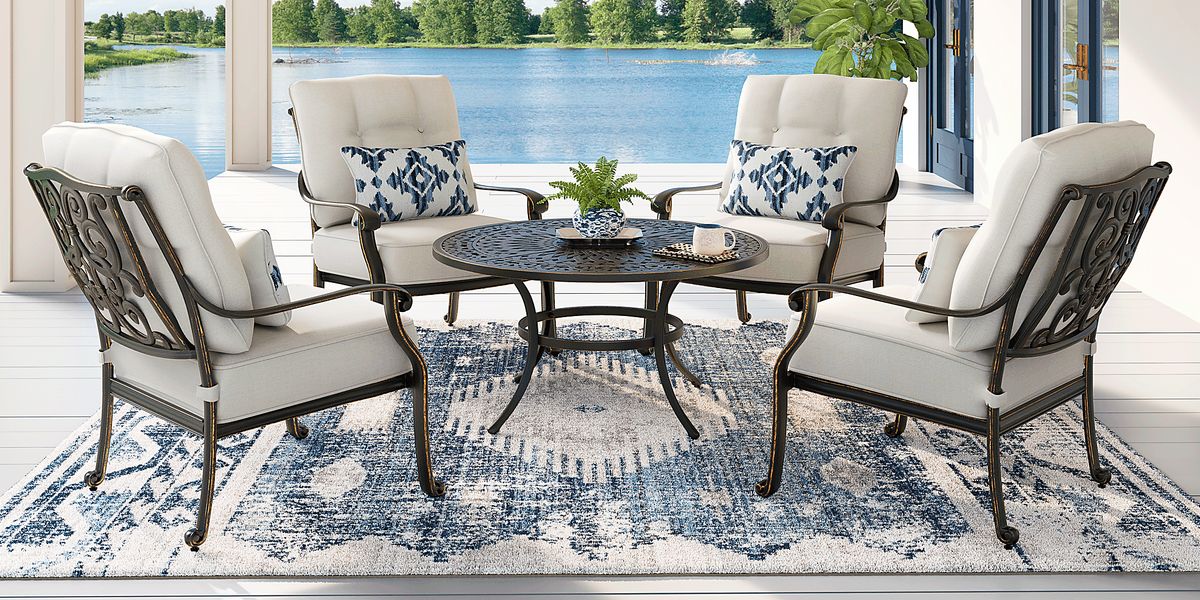 Cindy Crawford Home Lake Como Antique Bronze 5 Pc Outdoor Chat Set with ...