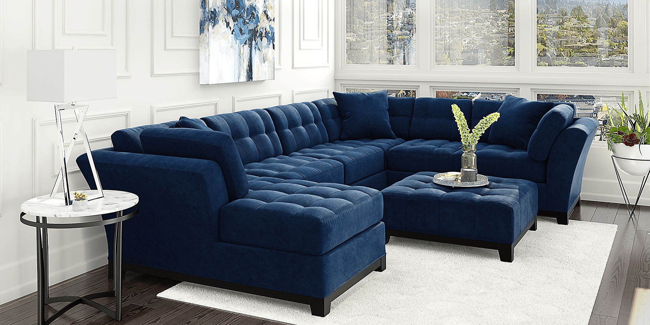 Cindy Crawford Metropolis 4 Pc Navy Blue Plush Living Room Set