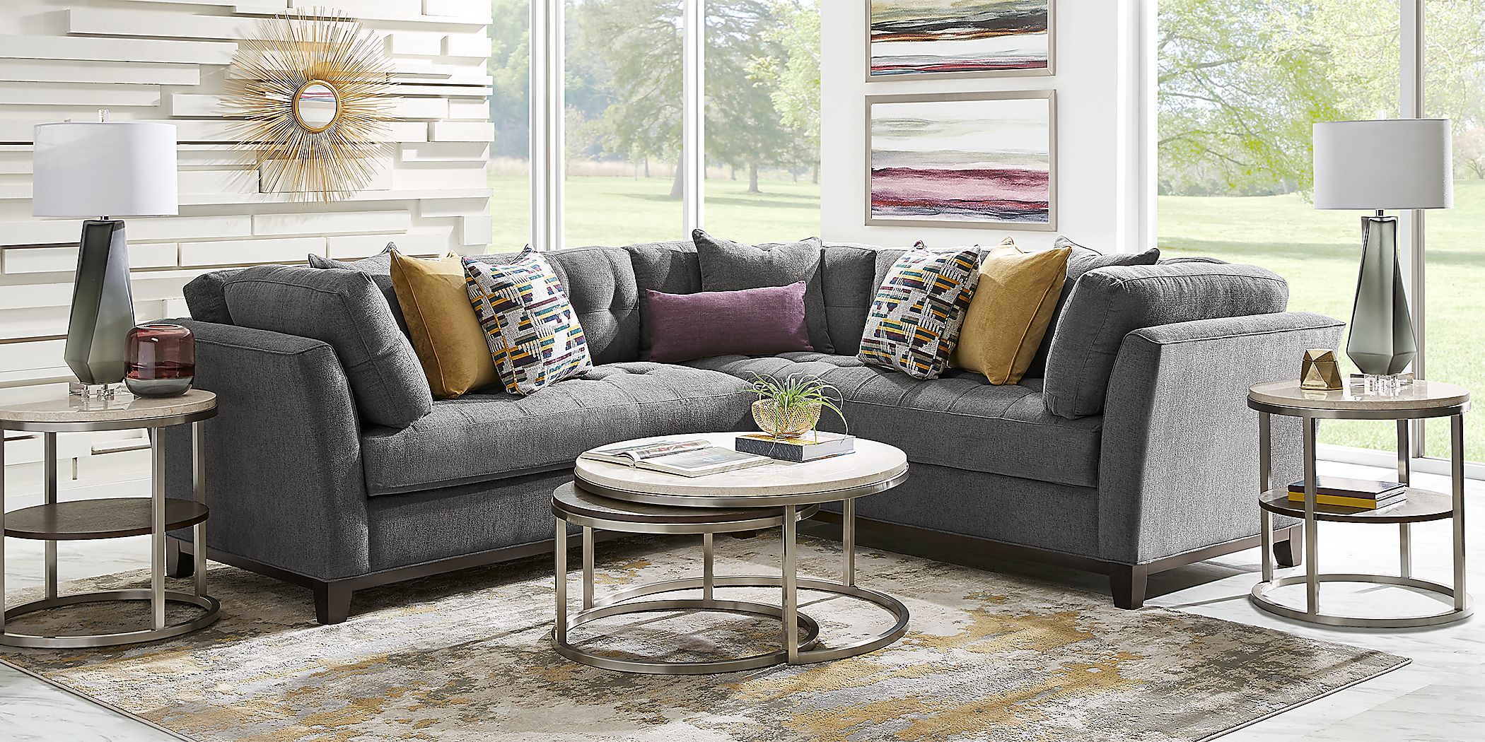 Cindy Crawford Metropolis Way Charcoal Black,Gray Textured 2 Pc Left Arm Loveseat Sectional ...