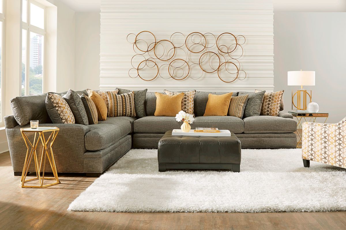 Cindy Crawford Palm Springs 5 Pc Silver Gray Polyester Fabric Living ...