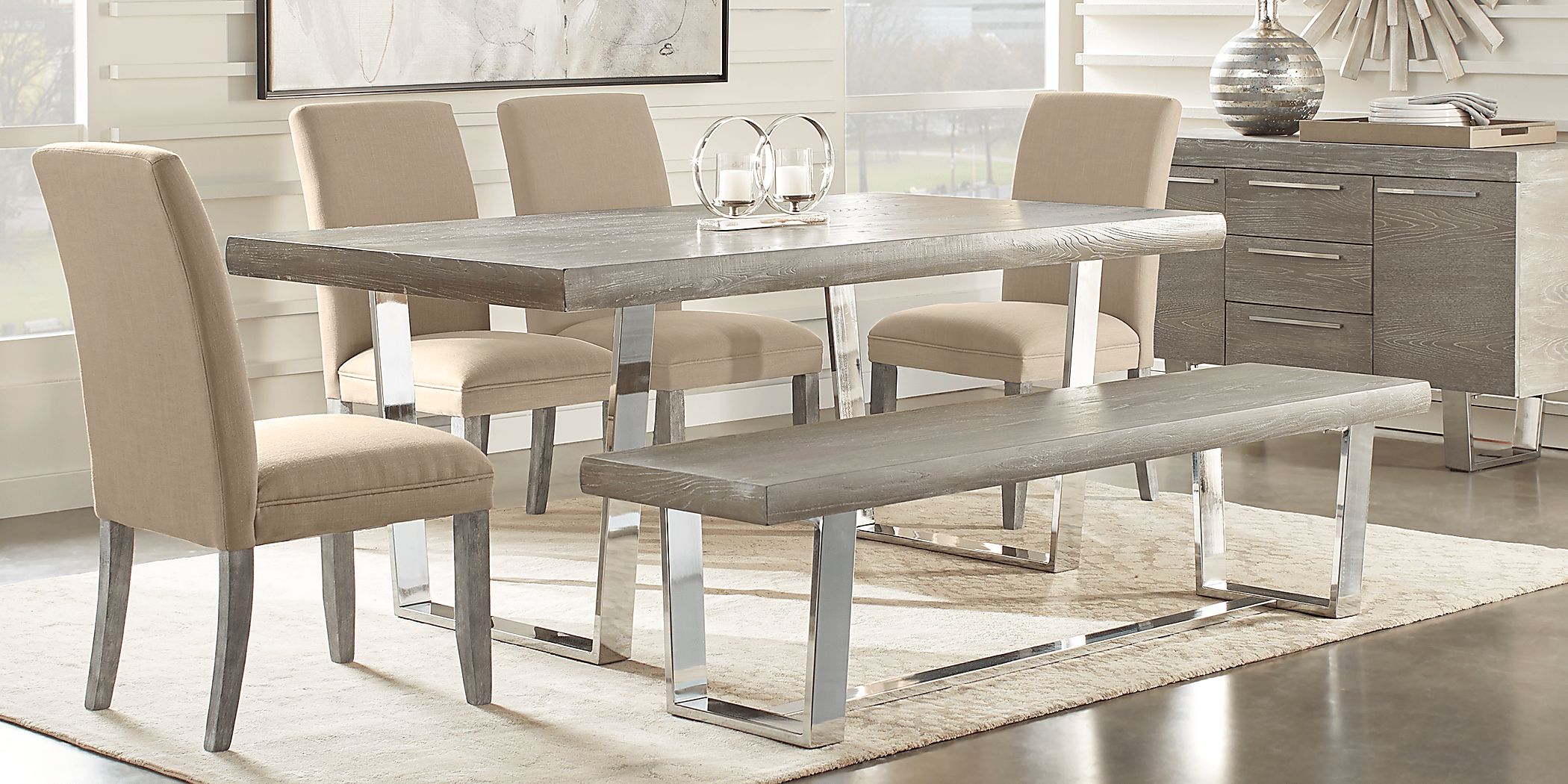 Cindy Crawford San Francisco 6 Pc Gray Brown Dining Room Set With Bench ...